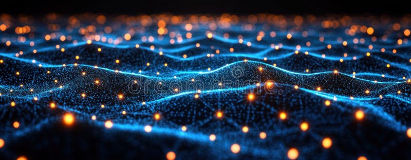 Glowing Lines and Nodes Create Vibrant Cyber Network on Dark Background ...