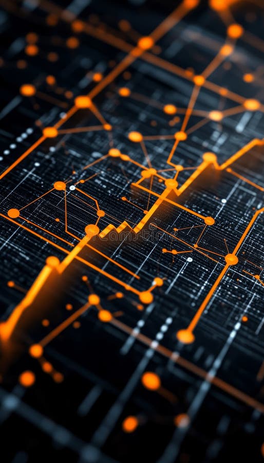 Glowing Lines with Orange Data Points and Digital Graph on Black ...