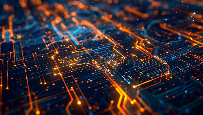 Glowing Lines and Particles on Futuristic Digital Circuit Board ...
