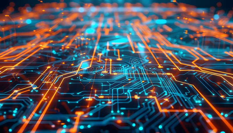 Glowing Lines and Particles on Illuminated Digital Circuit Board ...