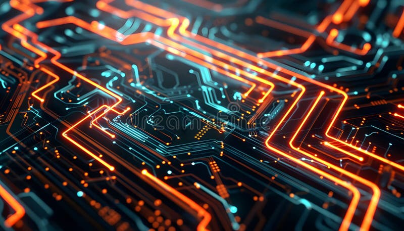Glowing Lines and Particles on Illuminated Digital Circuit Board ...