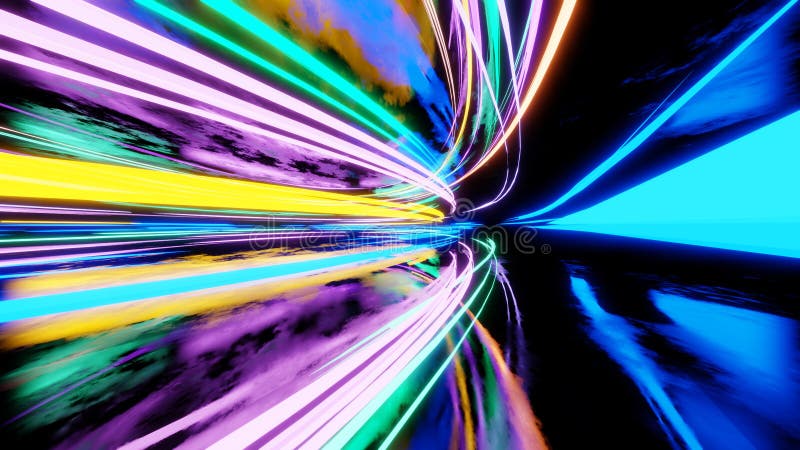 3d Render, Glowing Lines, Reflection, Abstract Background Stock ...