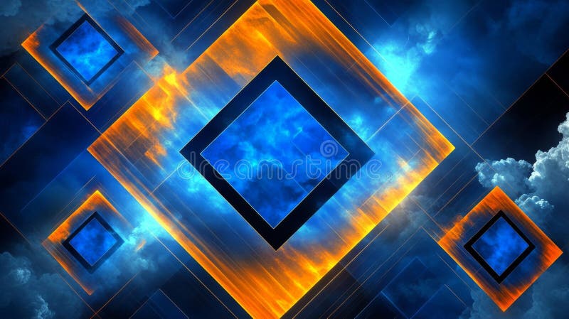 Glowing Lines and Wafting Smoke Overlay an Abstract Geometric Pattern ...