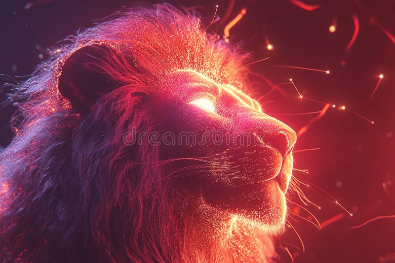 Glowing Lion with a Mane of Shifting Light Stock Illustration ...