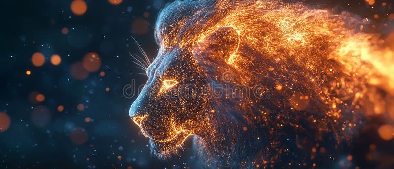 Glowing Lion with a Mane of Shifting Light Stock Illustration ...