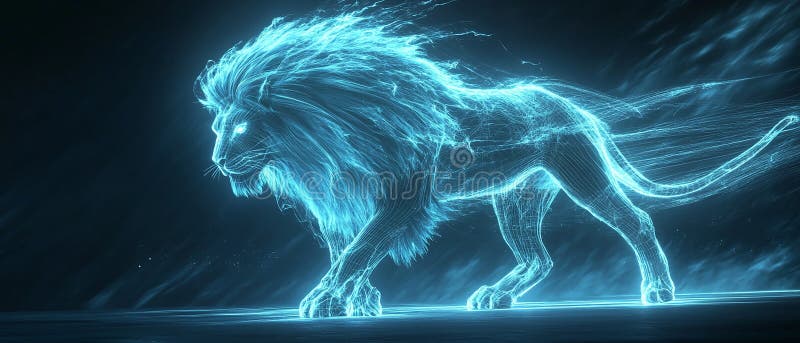 Glowing Lion with a Mane of Shifting Light Stock Illustration ...