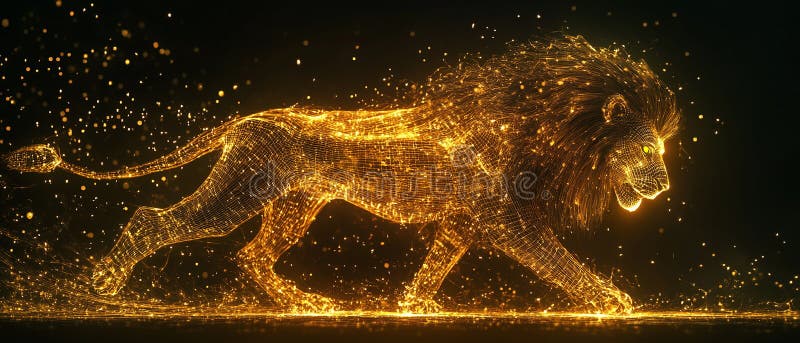 Glowing Lion with a Mane of Shifting Light Stock Illustration ...