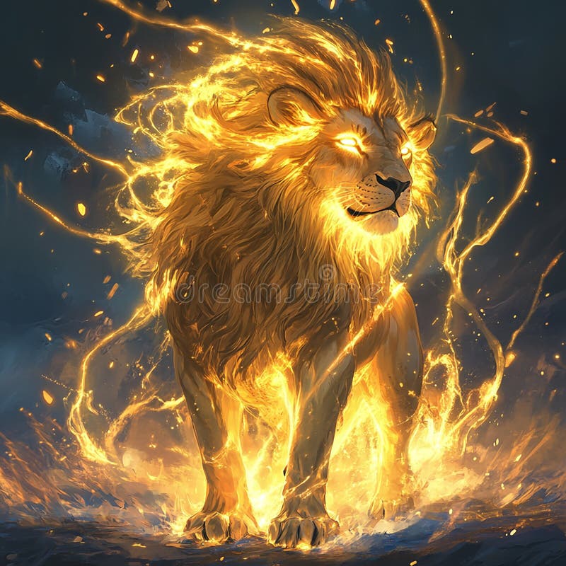 Glowing Lion with a Mane of Shifting Light Stock Illustration ...