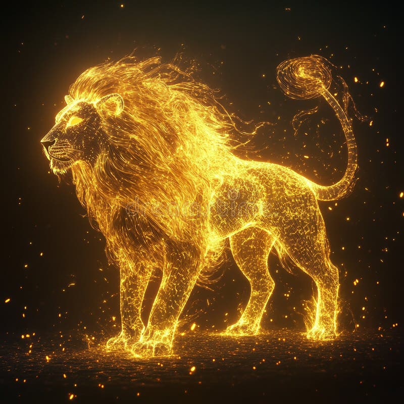Glowing Lion with a Mane of Shifting Light Stock Illustration ...