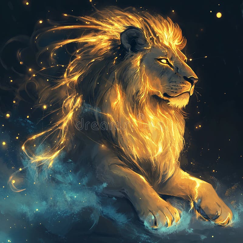 Glowing Lion with a Mane of Shifting Light Stock Illustration ...
