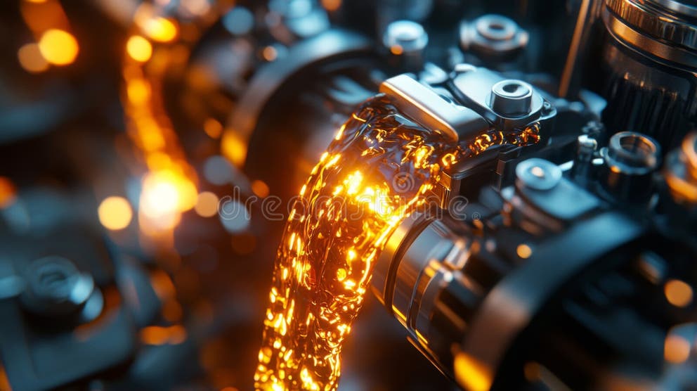 Glowing Liquid Flows through Futuristic Machine Components Stock ...