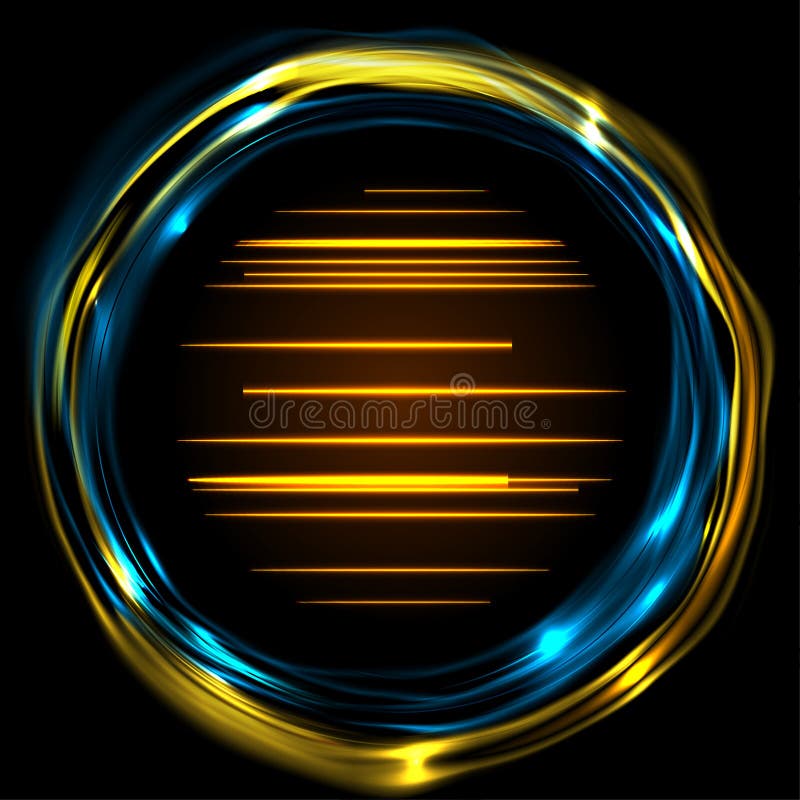 Glowing Liquid Rings and Neon Lines Abstract Background Stock Vector ...