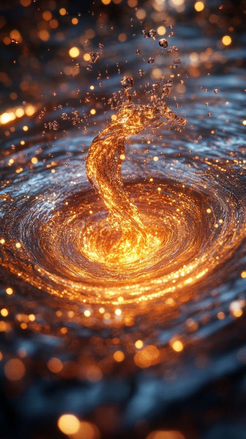 Glowing Liquid Swirl with Bright Golden Light Reflection Stock Image ...