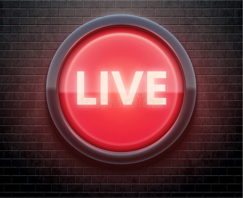 Glowing Live Red Sign on Black Brick Wall Stock Vector - Illustration ...