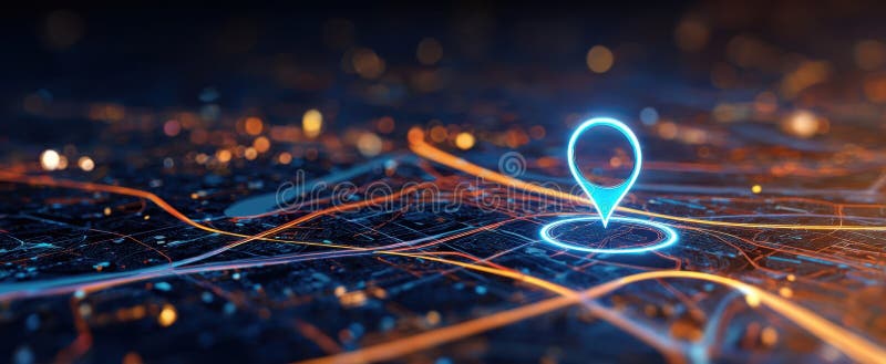 The Glowing Location Marker on a Digital City Map at Night. AI ...