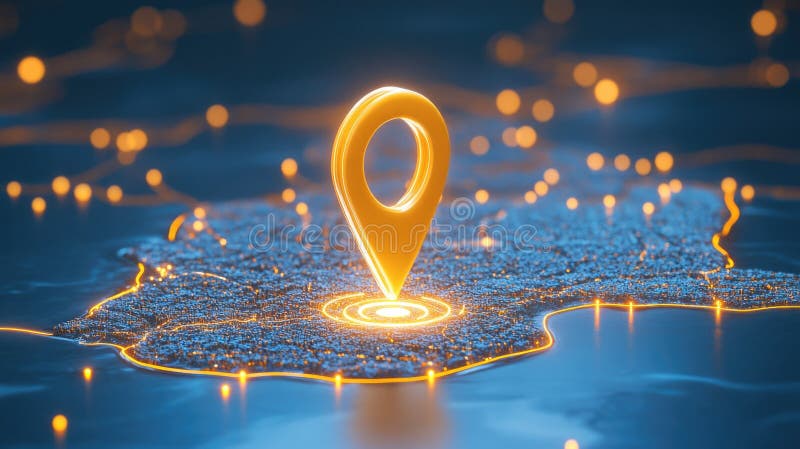 Glowing Location Pin on Digital Map Concept for Navigation and ...