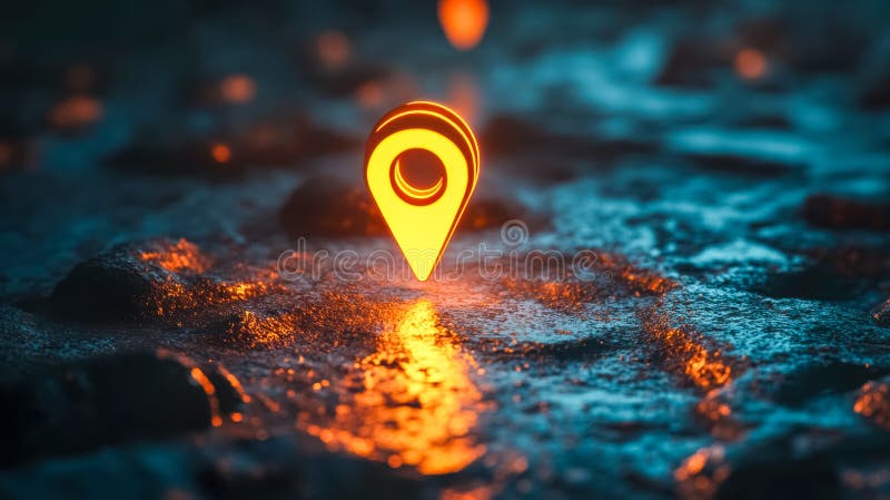Glowing Location Pin Hovering Over Reflective Abstract Surface Stock ...
