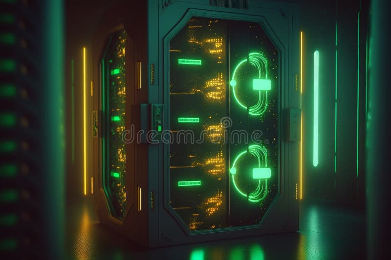 Glowing Lock Door Server Room Illustration Generative AI Stock ...