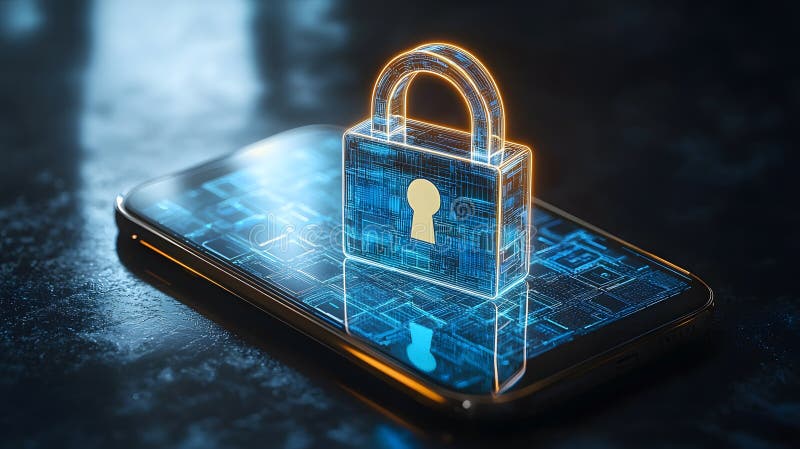 Glowing Lock Icon for Data Protection Stock Illustration - Illustration ...