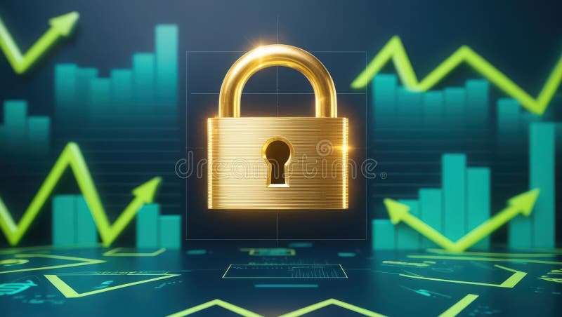Glowing Lock Icon Symbolizes Security Amidst Transaction Graphs Digital ...