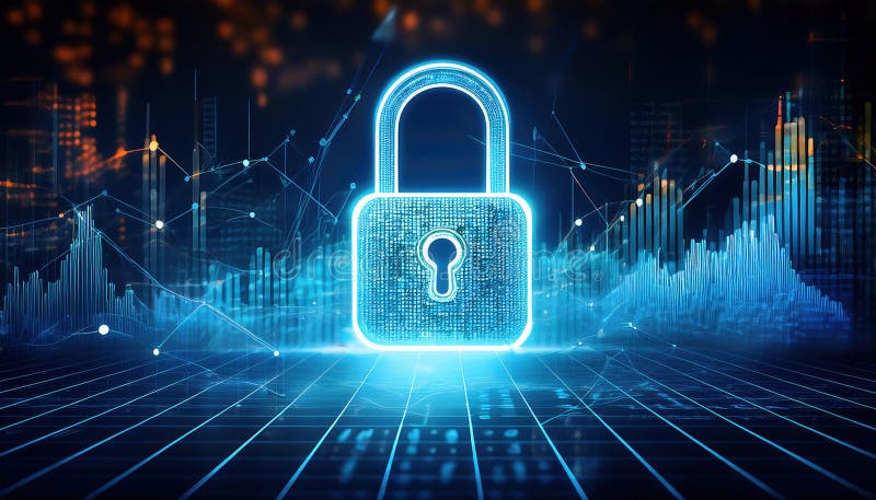 Glowing Lock Icon Symbolizes Security with Transaction Graphs on ...