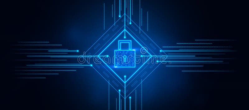 Glowing Lock Interface on Blue Background. Digital Security and ...