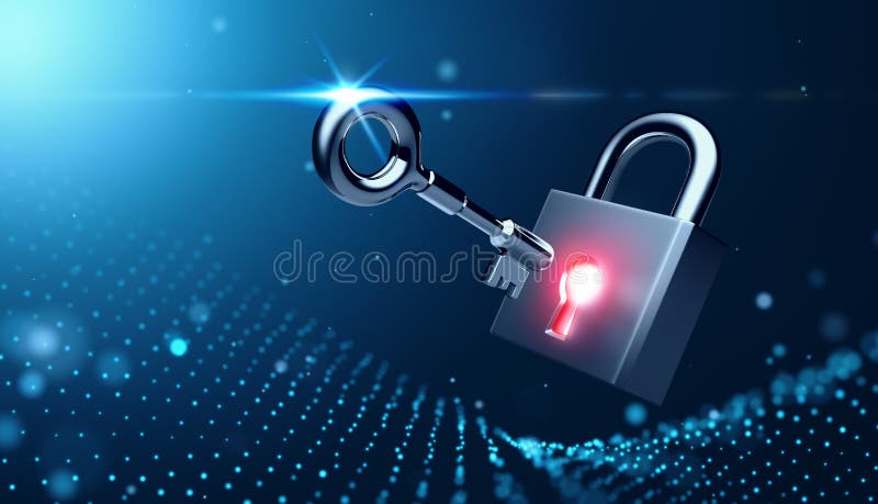 Glowing Lock with Key on Abstract Background Stock Illustration ...