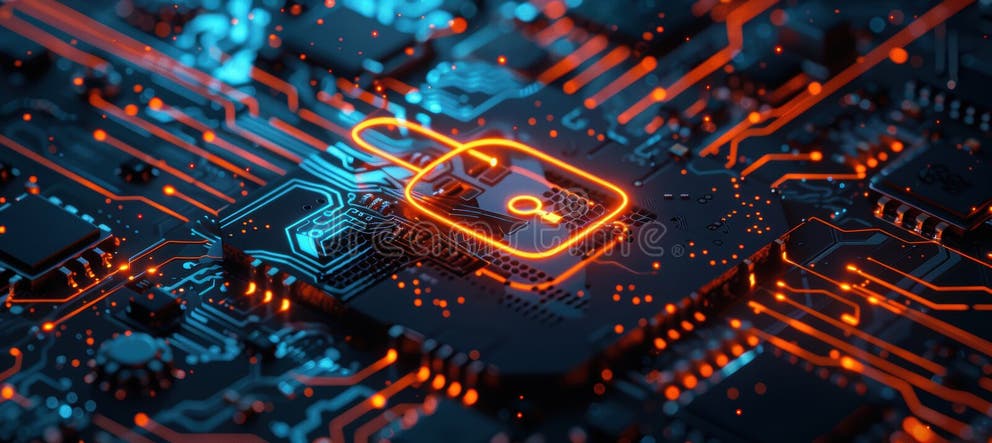 Glowing Lock and Key on Computer Chip: Symbol of Cybersecurity and ...