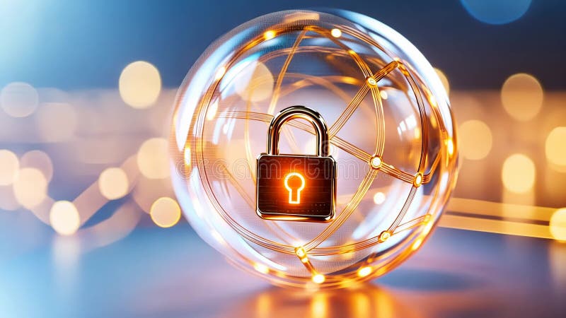 Glowing Lock and Network Sphere Symbolizing Digital Security and ...
