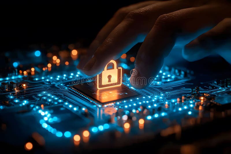 Cybersecurity and Data Protection Concept with Lock on Circuit Board ...