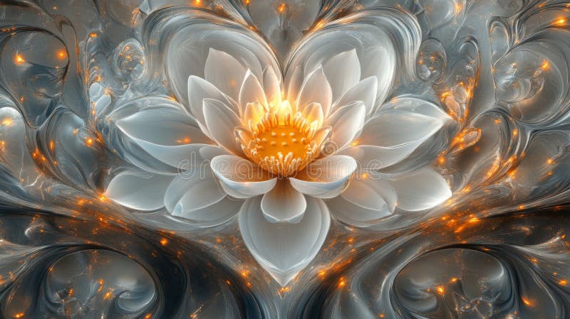 Glowing Lotus Flower in Abstract Swirling Grey Background Stock ...