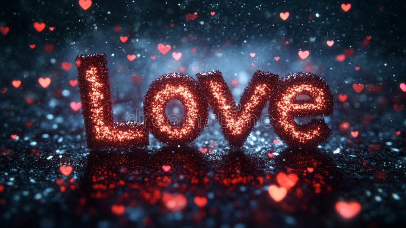 Glowing Love Word Amidst Falling Hearts Stock Illustration ...