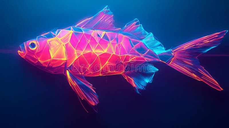 Glowing Low Poly Fish in Neon Colors Stock Illustration - Illustration ...