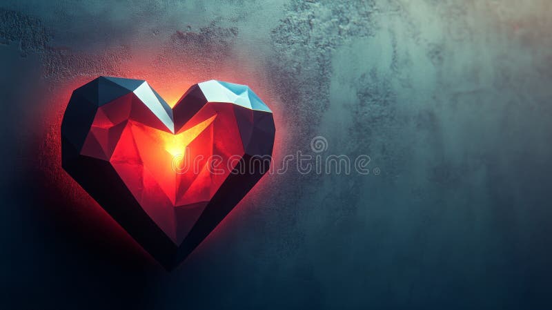 Glowing Low Poly Heart Shining on Textured Wall Stock Image - Image of ...