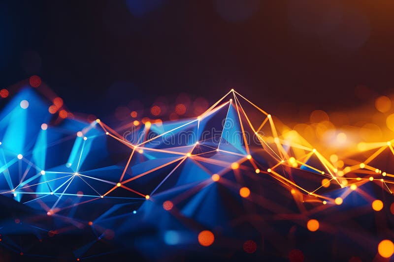 Glowing Low Poly Network in Blue and Orange Abstract Background Stock ...