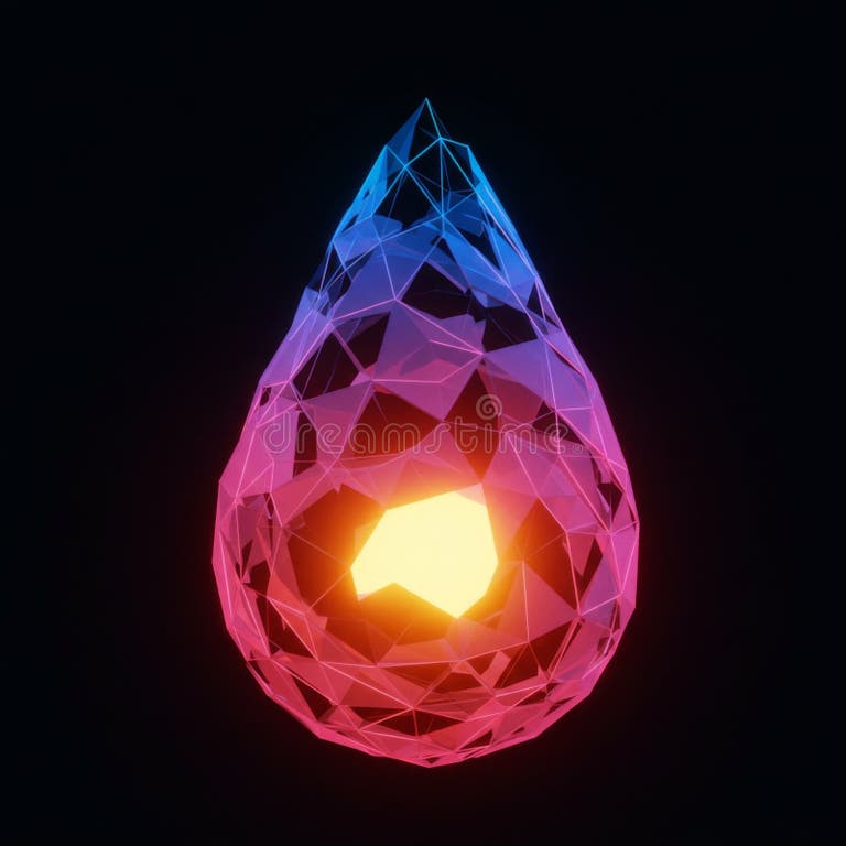 Glowing Low Poly Water Drop Abstract Digital Art Stock Illustration ...