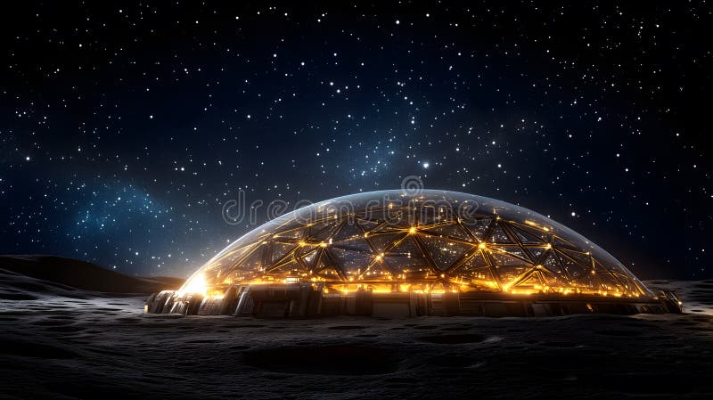 Glowing Lunar Base Under Starry Sky, Showcasing Futuristic Architecture ...