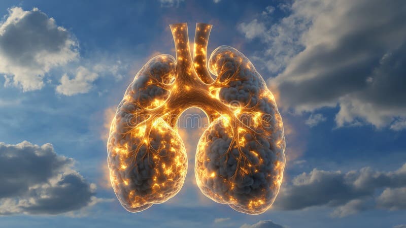 Glowing Lungs Floating Amidst Dramatic Sky Stock Illustration ...