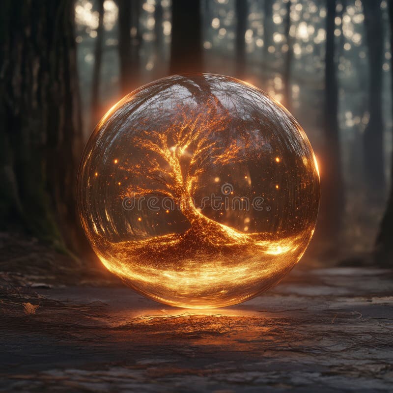 Glowing Magic Ball with Tree in the Forest. 3D Rendering Stock ...