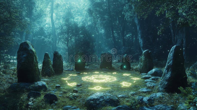 A Glowing Magic Circle Surrounded by Standing Stones in a Mystical ...