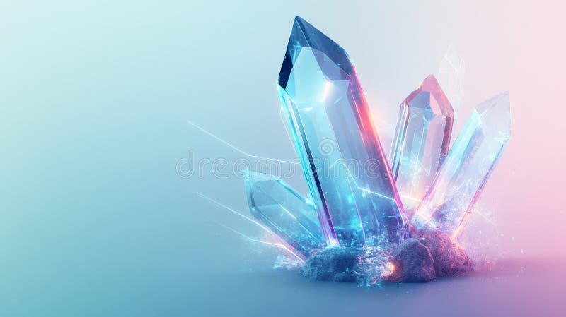 Glowing Magic Crystals Emerging from Rock on Gradient Background Stock ...
