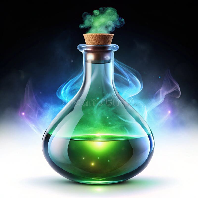 Glowing Magic Potion Bottle with Floating Mist Stock Illustration ...