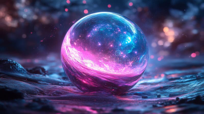 Glowing Magic Sphere with Space Galaxy Inside with Cosmic Plasma and ...