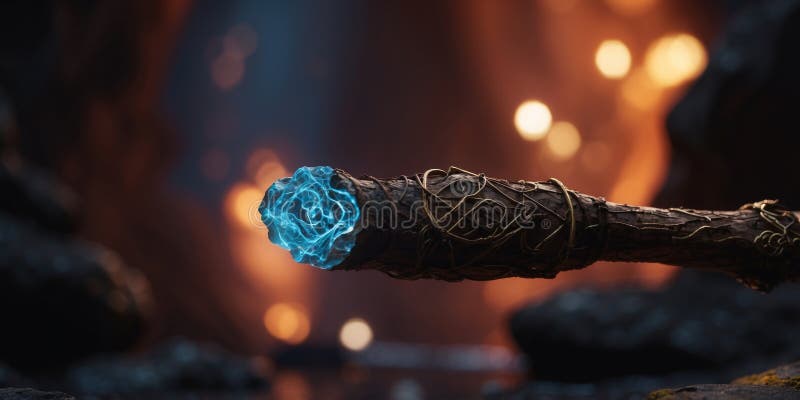 A Glowing Magic Staff Floating in the Middle of a Dark Cave, Surrounded ...