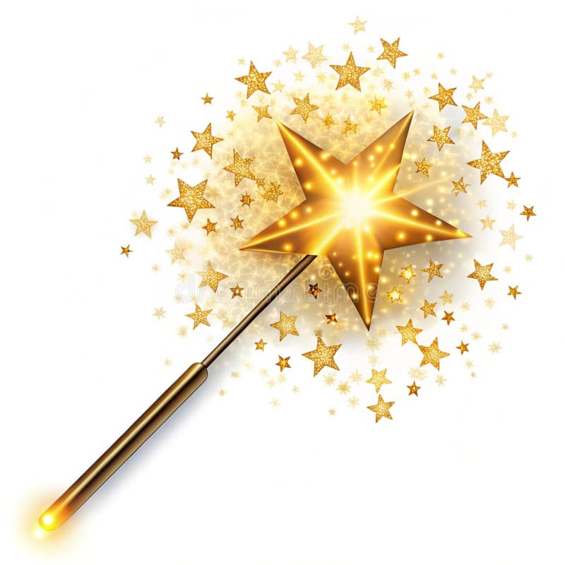 Glowing Magic Wand with Floating Sparkling Star Effects Stock ...