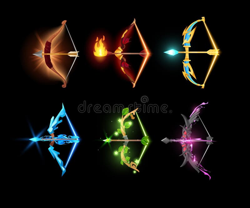 Glowing Magical Bow with Arrow Vector Set from Various Natural ...