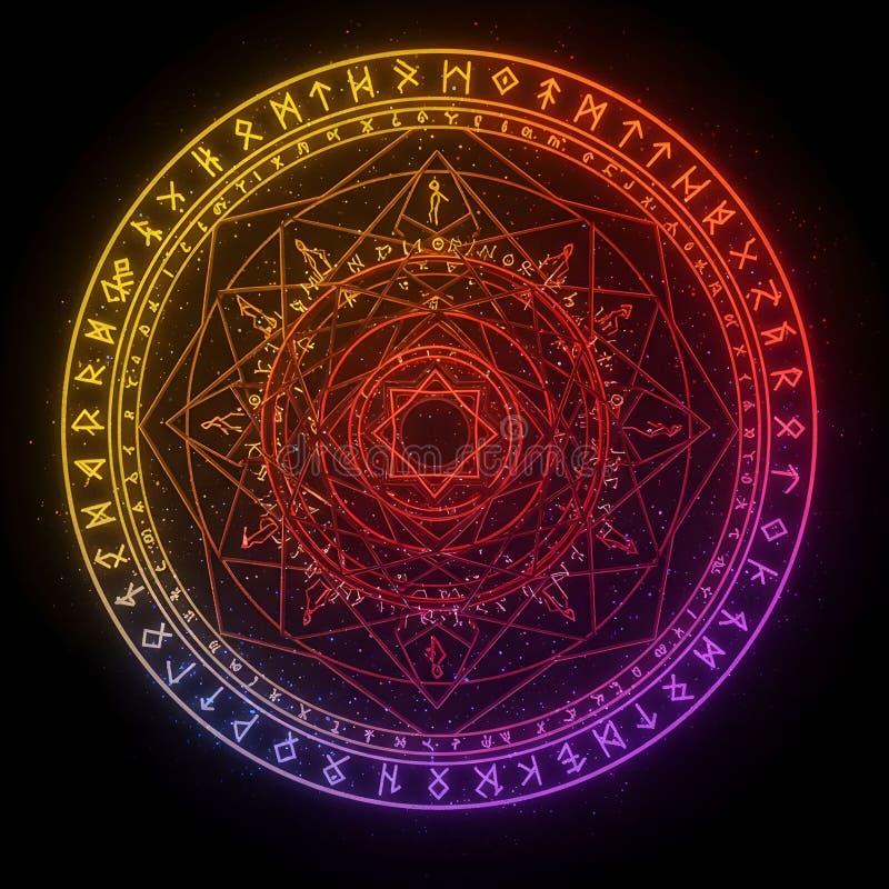 Glowing Magical Circle: Rune Symbols and Geometric Design Stock ...