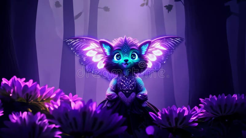 Glowing Magical Creature with Fluttering Wings Surrounded by Violet ...