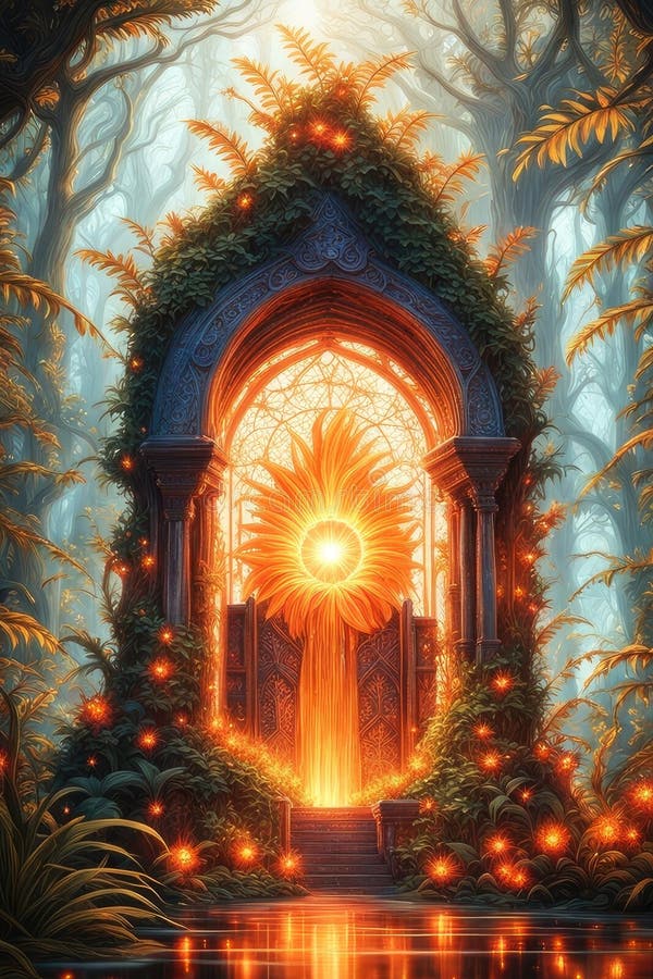 A Glowing Magical Orange Portal in the Forest, Vertical Composition ...