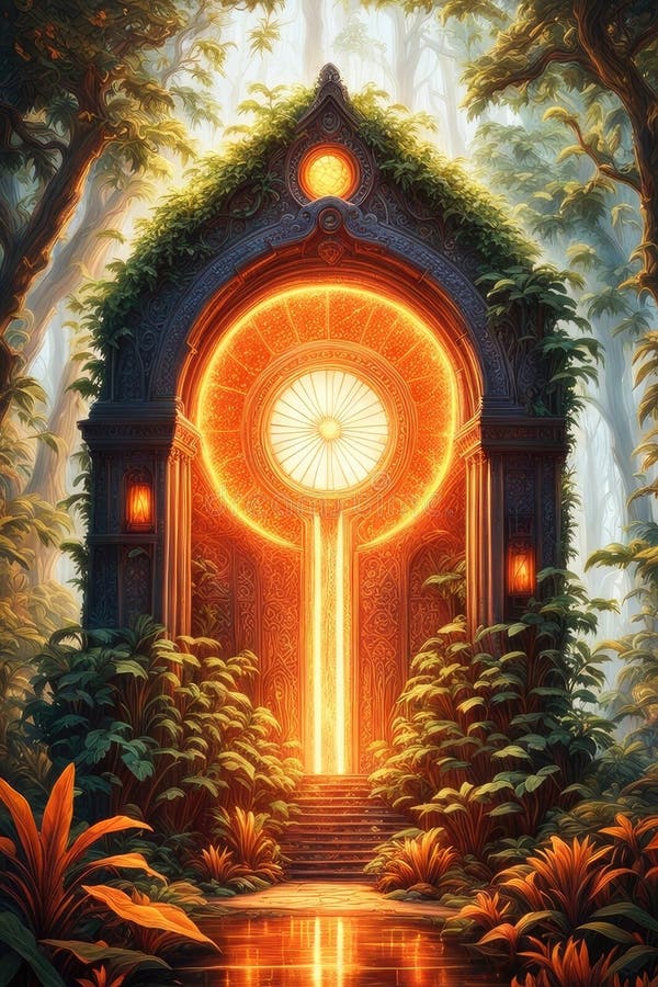 A Glowing Magical Orange Portal in the Forest, Vertical Composition ...